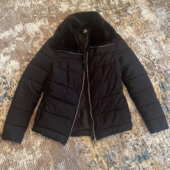 H&M | Jackets & Coats | Hm Divided Black Puffer Coat With Faux Fur ...